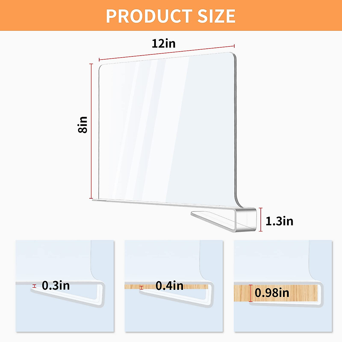 12 Pack Acrylic Shelf Dividers, Clear Shelf Divider for Closet Organization, Closet Shelf Separators for Clothes/Purses, Wood Shelves Organizers in Bedroom, Kitchen, Office, Cabinets, Bathroom Storage