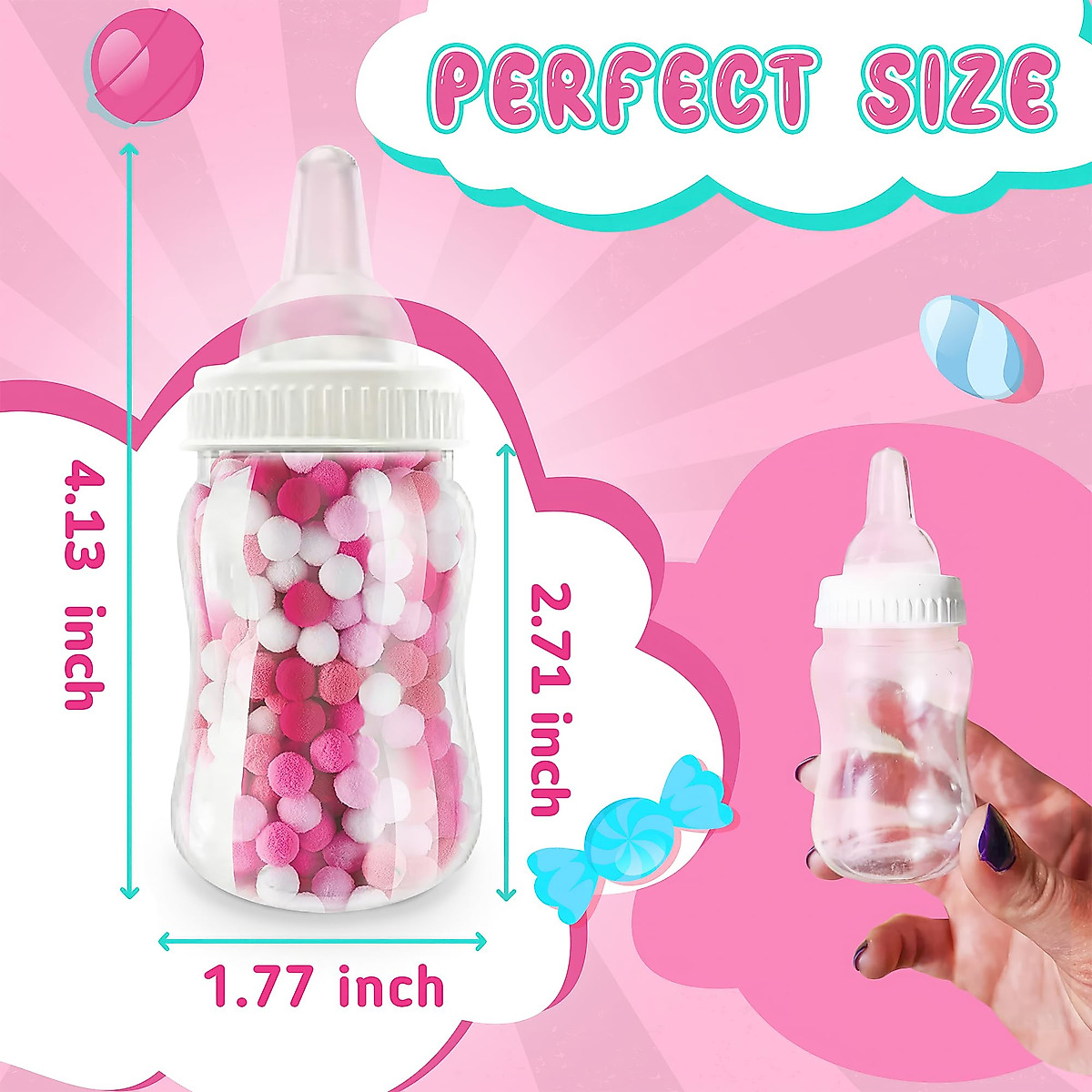 Baby Bottles for Baby Shower Game - 24Pcs Plastic Baby Bottles for Baby Shower Decorations Mini Baby Bottles for Baby Shower Decor - 4.15 inch Baby Bottle for Baby Shower Game Small Baby Bottles