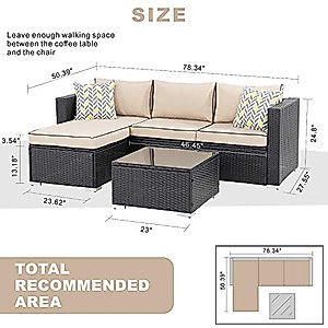 Walsunny 3 Piece Patio Furniture Set Outdoor Sectional Sofa with Upgrade Rattan Wicker Conversation Loveseat Couch(Black Rattan)(Khaki/Black)