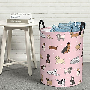 Gbuzozie Cute Dogs Animals Round Laundry Hamper Cartoon Dog Pets Storage Basket Toys Clothes Organizer Bin For Home Bathroom Bedroom Dorm Nursery, 38l
