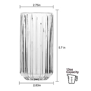 QAPPDA Highball Glasses Set of 12,Vintage Ribbed 13oz Drinking Glasses,Origami Style Glass Cups Everyday Glassware for Cocktail,Whiskey,Juice,Water