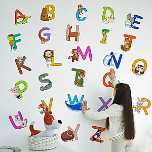 ABC Educational Wall Stickers for Kids - Animal Alphabet Wall Decals by Lipastick - Letters Wall Decals for Bedroom Girls Boys Baby Room Decoration Nursery Removable Wall Decals Peel and Stick