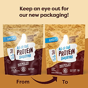 FlavCity Protein Powder Smoothie, Chocolate Peanut Butter - 100% Grass-Fed Whey Protein Smoothie with Collagen (25g of Protein) - Gluten Free & No Added Sugars (37.74 oz)