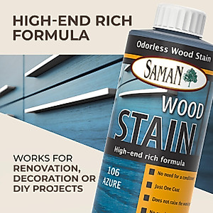SamaN Interior Water Based Wood Stain - Natural Stain for Furniture, Moldings, Wood Paneling, Cabinets (Azure TEW-106-12, 12 oz)