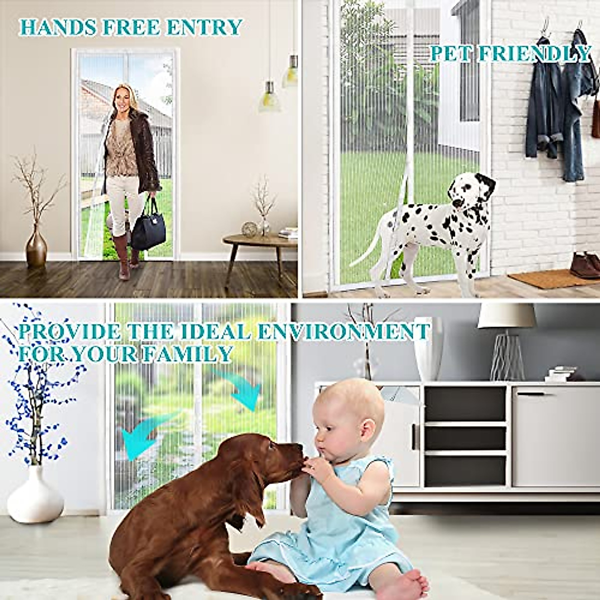 innotree Upgraded Magnetic Screen Door with 36 Magnets Heavy Duty Mesh Curtain, Fits Doors Up to 38"x82", Hands Free Dogs Cats Pet Friendly Door Screen, White