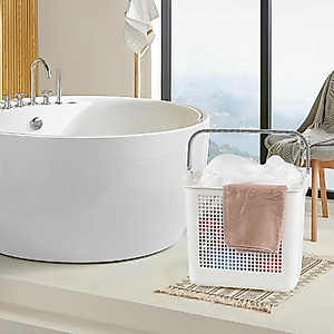 Rosebloom 35 L Plastic Portable Laundry Basket, Plastic Laundry Baskets with Handle, White, 4 Packs