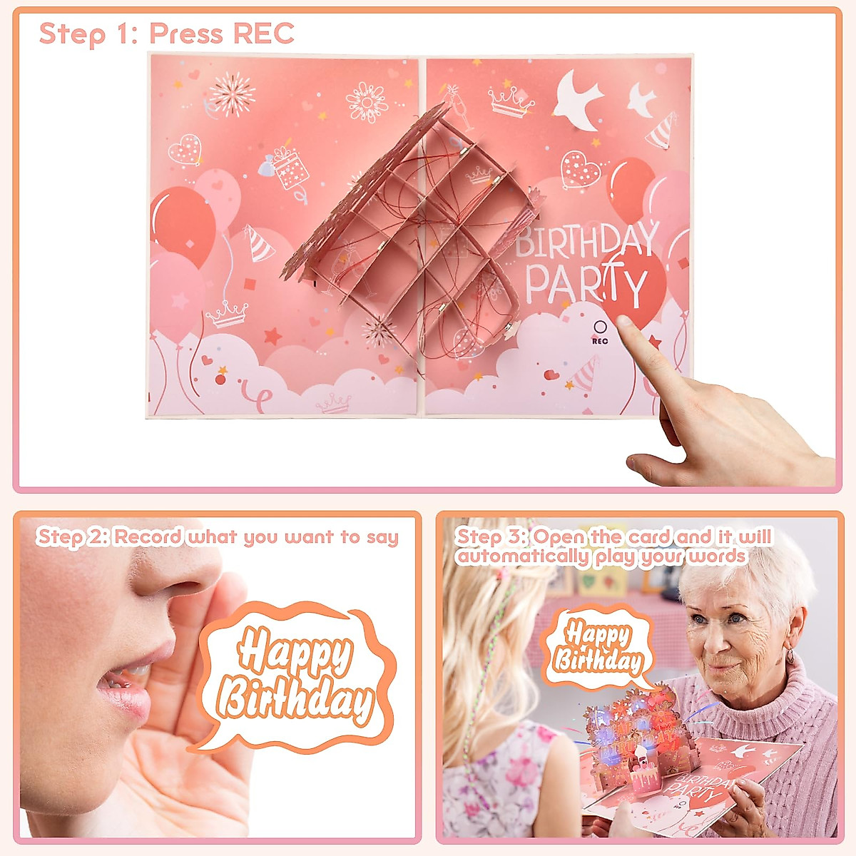 Birthday Cards for Women Upgraded Version With 30-Second Recording Function,Pop-up can blow LED candles and Happy Birthday song,The Birthday Christmas Gifts for Sisters,Mothers,Wives and Grandmothers