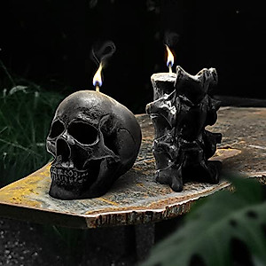 ASTROCUS Gothic Candle Set - Black Skull Candle - Spine Candle - Gothic Halloween Decor Interior - Black Gothic Candle - Horror Decor - Spooky Bathroom Decor - Black Candle