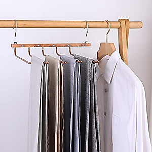 2 Pack Magic Pants Hangers, Space Saving Pant Hangers for Closet Organizer, Heavy Duty Wooden Trousers Hangers (Golden)
