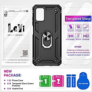 LeYi for Samsung Galaxy A03S Phone Case, Samsung AO3S Case with [2 Pack] Screen Protector, [Military-Grade] Magnetic Ring Kickstand Protective Phone Case for Galaxy A03S (6.5 Inch), Black