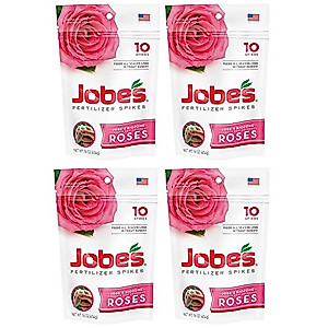 Jobes vznmYB Rose Fertilizer Spikes 9-12-9 Time Release Fertilizer for All Flowering Shrubs, 10 Spikes (4 Pack)