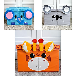 QUOKKA Toy Chest Storage Boxes for Boys and Girls Large Giraffe, Large Elephant & Large Koala - Fabric Foldable Bin for Playroom