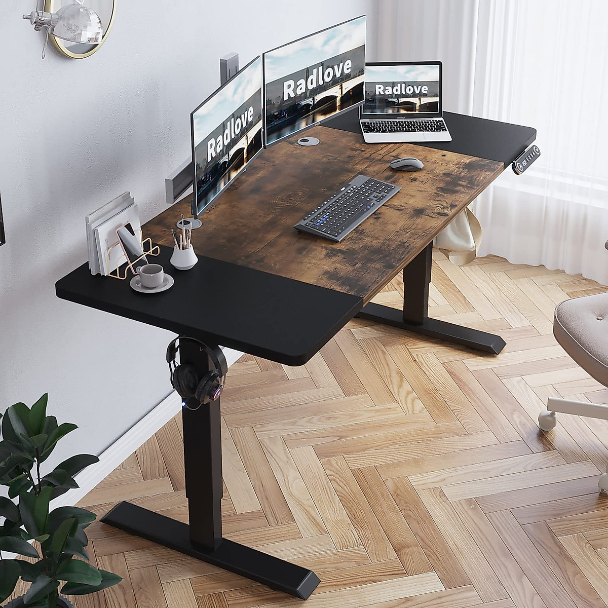 Radlove Electric Height Adjustable Standing Desk, 63x 30 Inches Stand Up Ergonomic Desk Workstation, Splice Board Home Office Computer Table