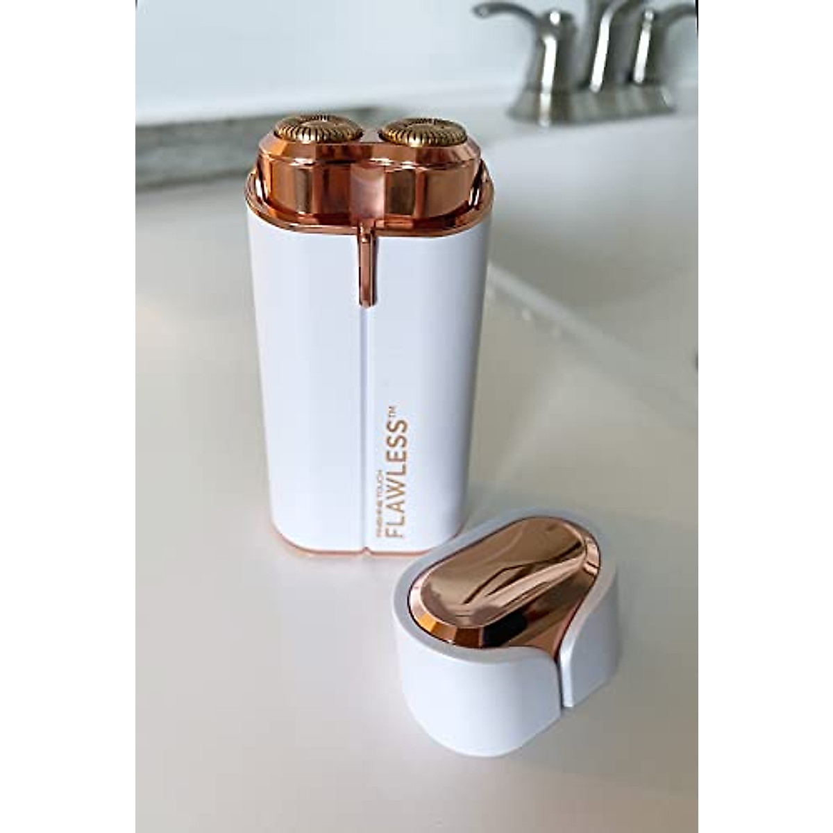 Finishing Touch Flawless Women's Painless Hair Remover Face Duo, Facial Electric Shaver Device, Dermatologist Approved, Hypo-allergenic, White/Rose Gold
