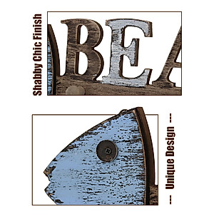 NAUTIMALL 22" Fish Nautical Coat Hook Bathroom Towel Hanger Hanging Plaque for Garden Indoor Outdoor Coat Rack Kitchen Coastal Wall Decor