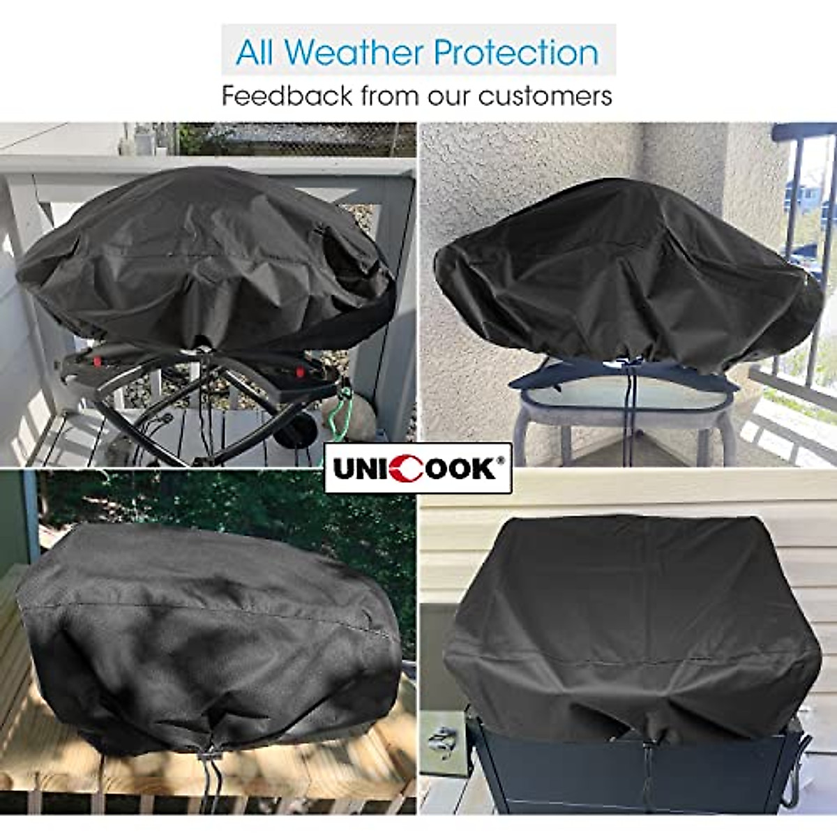 Unicook Waterproof Portable Grill Cover for Weber Q2000, Q200 Series and Baby Q Gas Grill, Compared to Weber 7111, All Weather Protection, Black