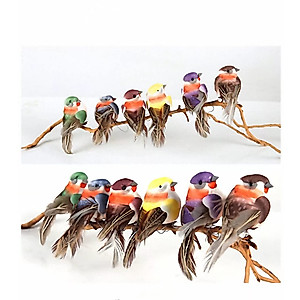 12Pcs Artificial Feather Birds Simulation Foam Birds with Claw Birds Ornaments DIY Craft for Home Garden Wedding Decoration Party Supplies