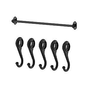 Ikea Steel Kitchen Organizer Set, 31 Inch Rail, 5 Hooks, Black