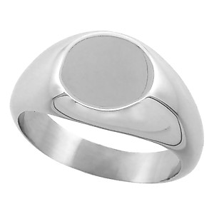 Surgical Stainless Steel Small Signet Ring for Women Solid Back Flawless Finish 3/8 inch round, size 9