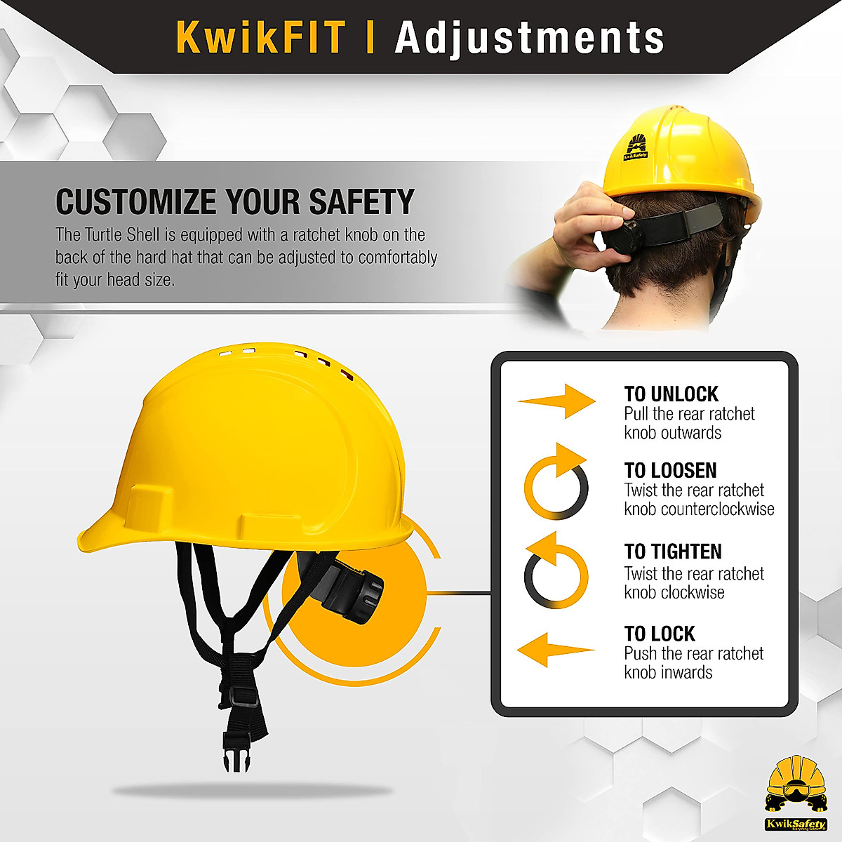 KwikSafety - Charlotte, NC - Turtle Shell Hard Hat Type 1 Class C ANSI OSHA Standard Cap Style (One Size FITS Most) 10 Vents + Free Sweatband & Earplugs Construction Safety Helmet Lightweight/Yellow