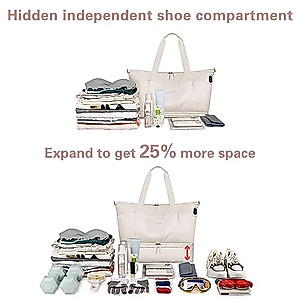 ETRONIK Weekender Bag for Women, Expandable Travel Duffel Bag with USB Charging Port, Gym Bag with Shoe Compartment and Wet Pocket, Carry On Tote Bag for Women Travel Airplanes 3Pcs Set, Beige