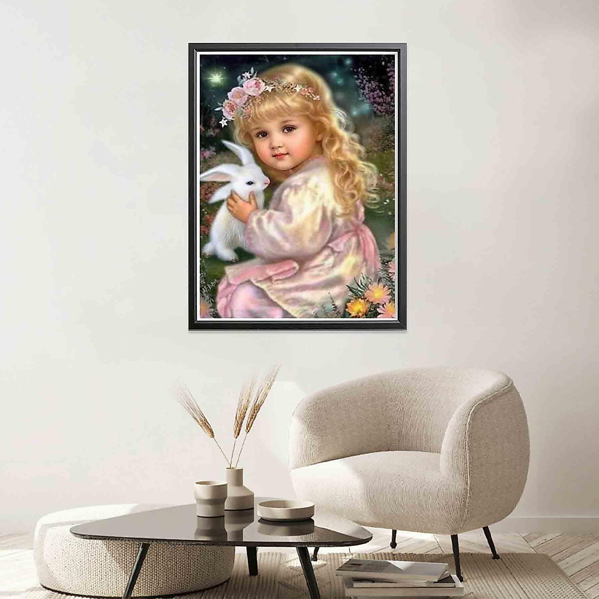 Sheehow 5D Diamond Painting Kits for Adults Angel Girl, Full Drill Diamond Art Rabbit, Gem Pictures Paint by Numbers Art, DIY Cross Stitch Jewel Art Rhinestone Craft for Home Wall Decor 12X16 inch
