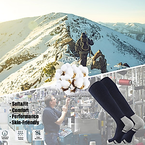 Ortis Cotton Full Cushion Over the Calf Socks OTC Knee High Thick Moisture Wicking Breathable Work Boot Thermal Warm(NavyBLue XL)