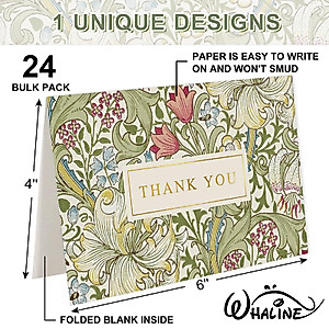 Whaline 24 Pack Plants Floral Gold Foil Thank You Cards Bulk Green Flower Greeting Cards with Envelope Sticker Vintage Blank Note Cards for Birthday Baby Shower Party Supplies, 4 x 6 Inch