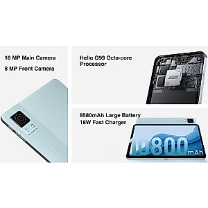 DOOGEE T10 Android Tablet 2K HD 10.1 inch, 8+7GB RAM 128GB ROM(TF 1TB), Octa-Core Android 12 OS, Battery 8300mAh, 2.4/5G WiFi＆Bluetooth 5.0, 13MP+8MP Camera, TÜV Low Bluelight Tablet for Kids（Blue）