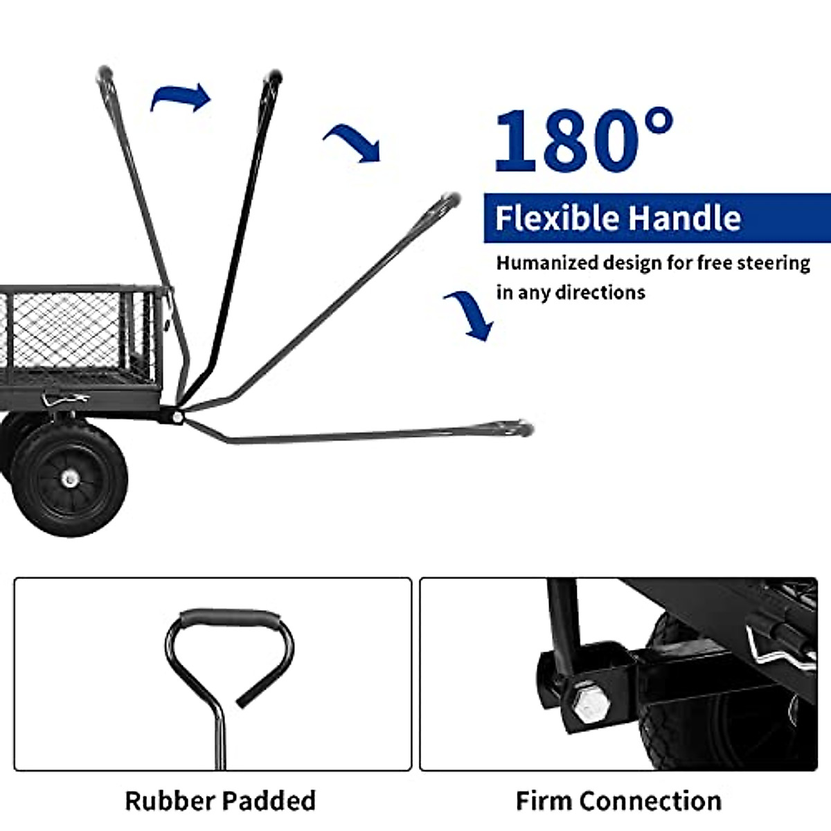 BILT HARD 880 lbs 10" Flat Free Tires Steel Garden Cart with 180° Rotating Handle and Removable Sides, 4 Cu.Ft Capacity Heavy Duty Garden Carts and Wagons