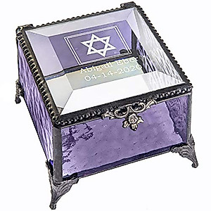 Bat Mitzvah Gifts for Girls Personalized Keepsake Engraved Jewish Star of David Purple Stained Glass Jewelry Box Trinkets J Devlin Box 836 EB250