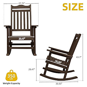 DWVO Patio Rocking Chair, All-Weather Resistant Outdoor Indoor Polyethylene Patio Rocker Chair with Cushion, Comfortable and Easy to Maintain Rocker for Balcony, Backyard and Living Room(Brown)