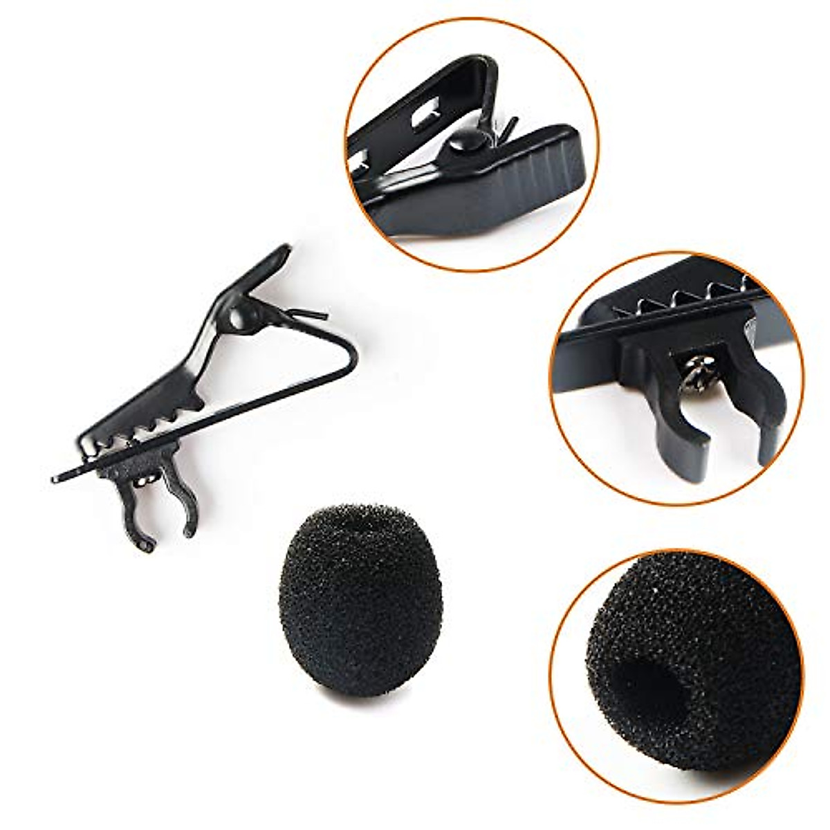 AUGSUN 18Pcs Lapel Microphone Clips Replacement Kit, 6Pcs Lavalier Mic Clips Metal Tie Clips Lavalier Microphone Clips, 6Pcs Windscreen Foam Cover and 6Pcs Plastic Wire Clips