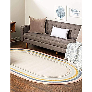 Unique Loom Lotus Collection Area Rug - Guyana (5' 3" x 8' Oval, Multi/ Blue)
