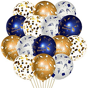 WATINC 36Pcs Navy Blue and Gold Happy Birthday Balloons, Sequin Confetti Latex Balloon Party Decor Photo Booth Prop Background Decoration for Kids Boy Girls Classroom Home Wall Baby Shower (12 Inch)