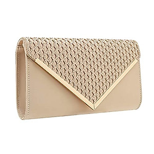 CHARMING TAILOR Elegant Satin Clutch Shimmering Rhinestones Laser-cut Flap Prom Purse (Beige)