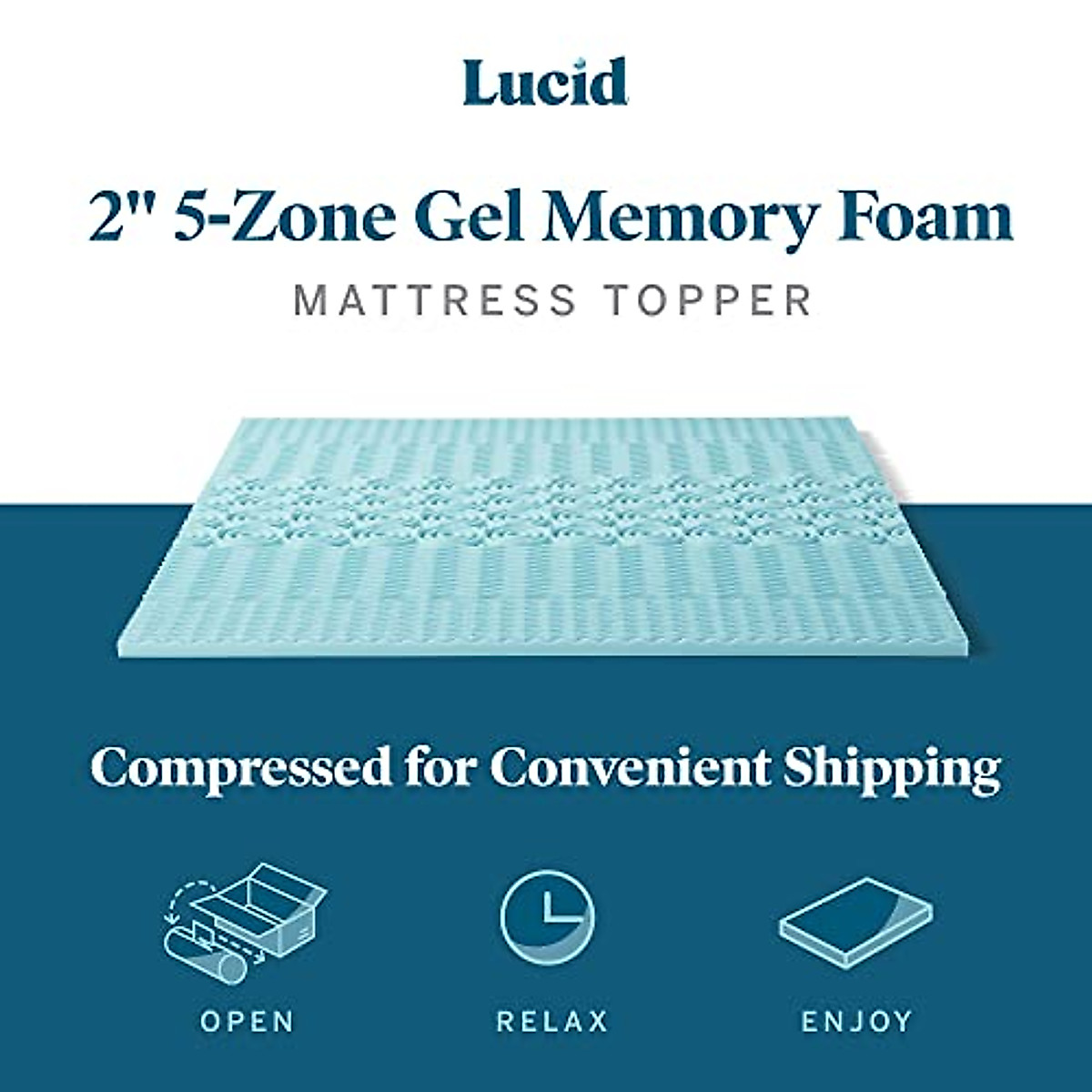Lucid 2 Inch Mattress Topper King - Memory Foam Mattress Topper King - 5 Zone Gel Infusion - CertiPur Certified Foam