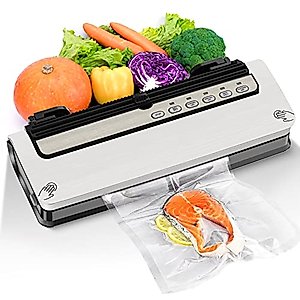 Food Vacuum Sealer Machine, Dry/Moist Vacuum Sealer with 5-in-1 Multi-operating Modes for Sous Vide and Food Storage, Built-in Roll Storage & Cutter Food Vacuum Machine,10 Pcs Bags Starter Kit, White