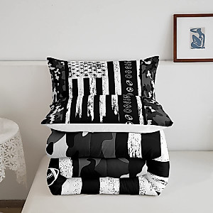 Feelyou Black Camo Comforter Set Camouflage Bedding Set Military Style Comforter Baseball Football Quilted Duvet Set for Kids Boys Girls Adults Twin Size with 1 Pillow Case