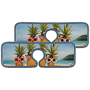 Kitchen Faucet Absorbent Mat 2 Pieces Tropical Beach Funny Pineapples Faucet Sink Splash Guard Bathroom Counter and RV,Faucet Counter Sink Water Stains Preventer