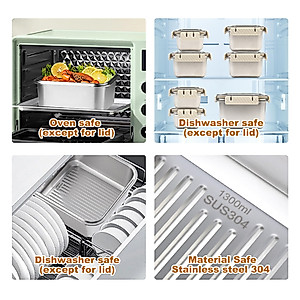 LANGMINGDE Stainless Steel Food Container with Lid, Meal Prep Container Lunch Box with Handle Date Tracker for Travel, Party, Leftovers, Dishwasher Safe Oven/Freezer Safe Except Lid, 44oz/1300ml