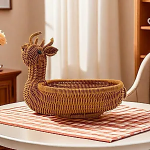 Songyang Handwoven Wicker Basket with Giraffe Head Handle,Storage basket， Tan
