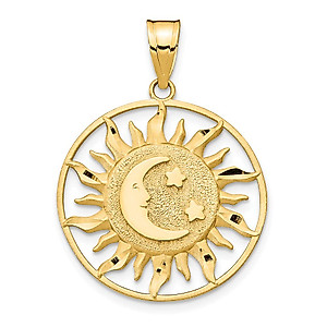 Solid 14k Yellow Gold Polished Sun with Moon & Star Charm Pendant (31mm x 22mm)