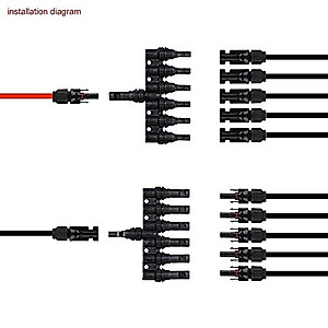 JJDD Carkio T Branch Connector,1 Pair Male Female 1 to 6 Solar Panel Cable Connectors Photovoltaic Connectors Adapter Compatible with Solar Panels -2 Pack