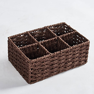 Cabilock Tv Stand Woven Baskets 6-Section Wicker Baskets for Shelves:Hand-Woven Seagrass Storage Baskets Multiuse Wicker Basket for Organizing Towels and Toiletries Wicker Storage Basket Home Decor
