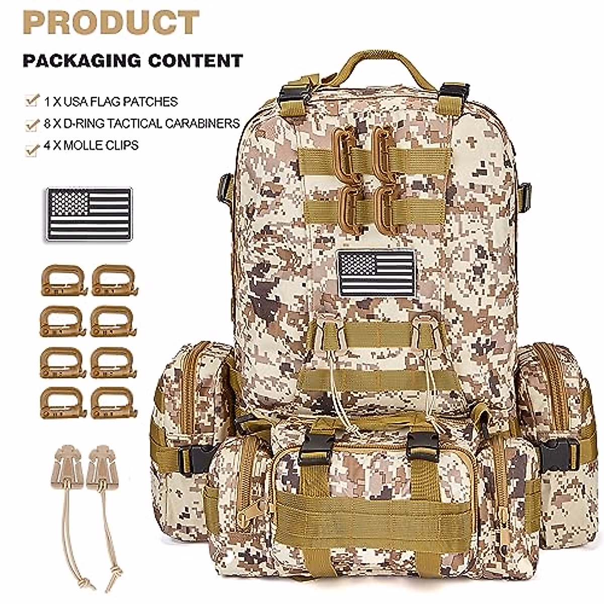 CALUOMATT Large Military Tactical Backpack for Men, 50-60L Military Backpack for Men and Women, Bug out Bag Army 3 Days Assault Pack Bag Rucksack with Molle System