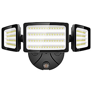 Onforu 55W Security Lights Dusk to Dawn, 5500LM Bright LED Flood Light with Photocell, 3 Adjustable Heads Exterior Floodlight, IP65 Waterproof 6500K Daylight White Outdoor Light for Garage Yard Patio