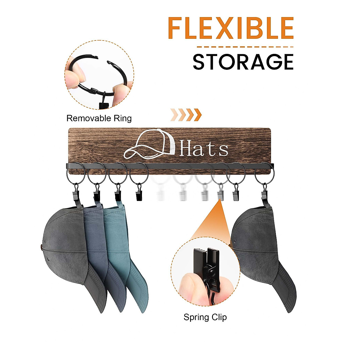 Bulado Hat Rack for Wall, Hat Organizer for Baseball Caps with 20 Hooks, Hat Storage Organizer Wall Mount, Rustic Cowboy Hat Rack Display Holder, Wood Hat Hangers for Closet Bedroom Entryway Set of 2