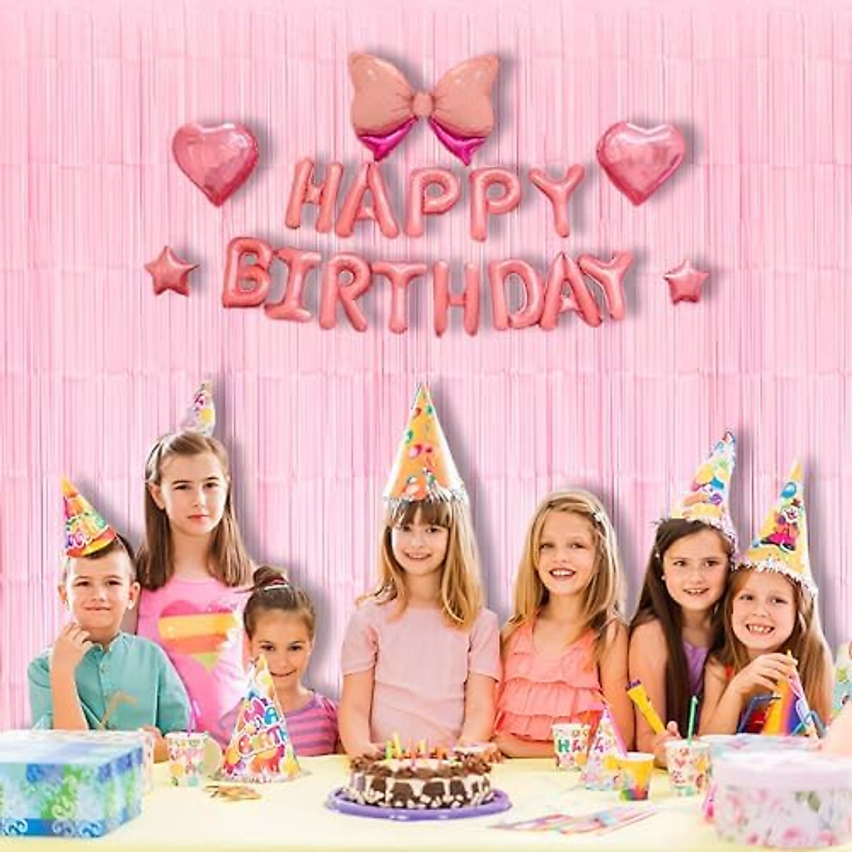 BRAVESHINE Macaron Pink Foil Fringe Curtains Tinsel Backdrop - Photo Booth Streamer Metallic Party Supplies for Girls' Pastel Birthdays Bridal Shower Bachelorette Dount Party Decorations - 2 Pcs