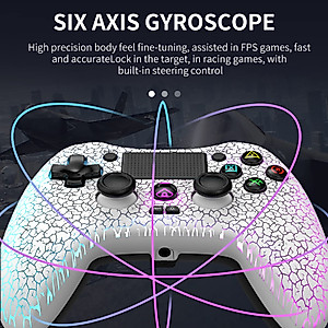 RALAN Wireless Controller with 8 Color Adjustable LED Lighting Compatible with PS4 Pro/Slim/for PS4 Controller Dualshock 4, with Headphone Jack for FPS Game （White）